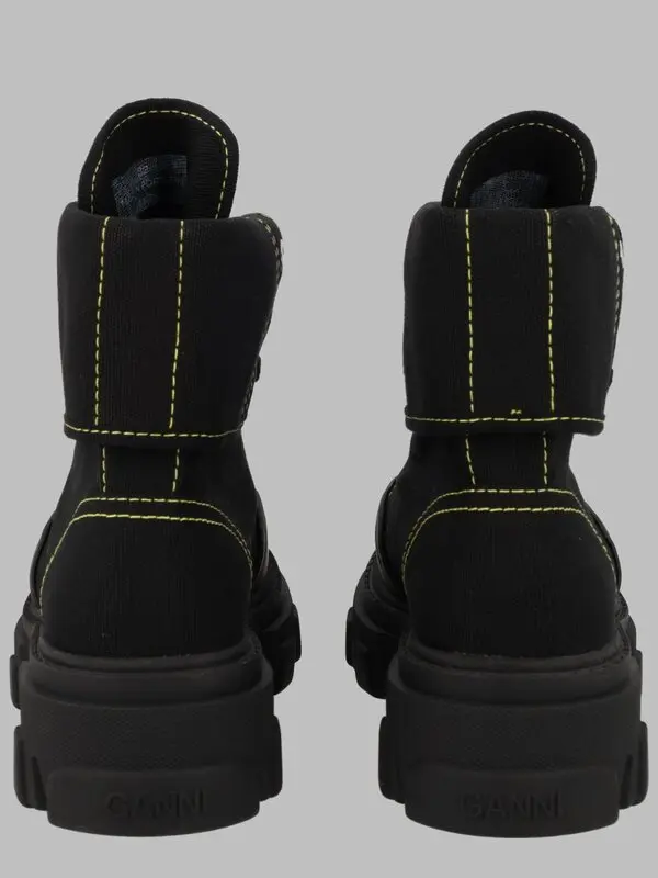 GANNI Contrast Stitching Lace Up Boots - Black