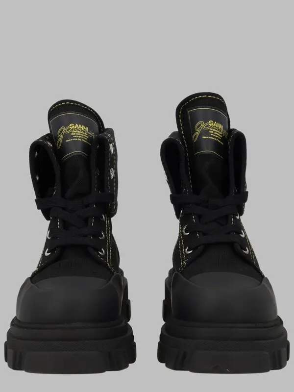 GANNI Contrast Stitch Lace Up Boots - Black