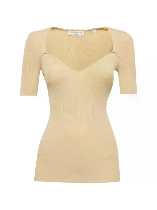 Sandro Rib-knit Sweetheart-neck Top