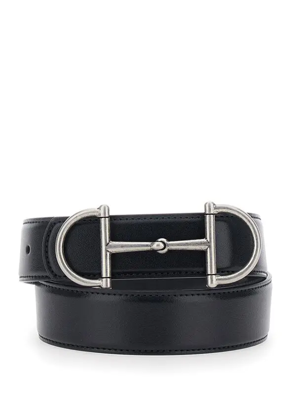 Gucci Belt With Horsebit On The Front In Leather For - Black