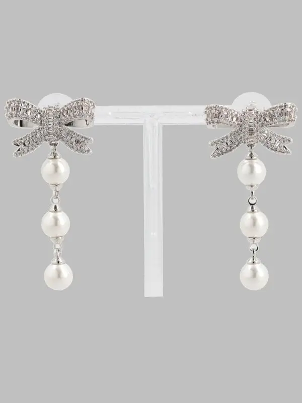 SELF-PORTRAIT Cubic Zirconia And Abs Pearl Bow Earrings - Silver