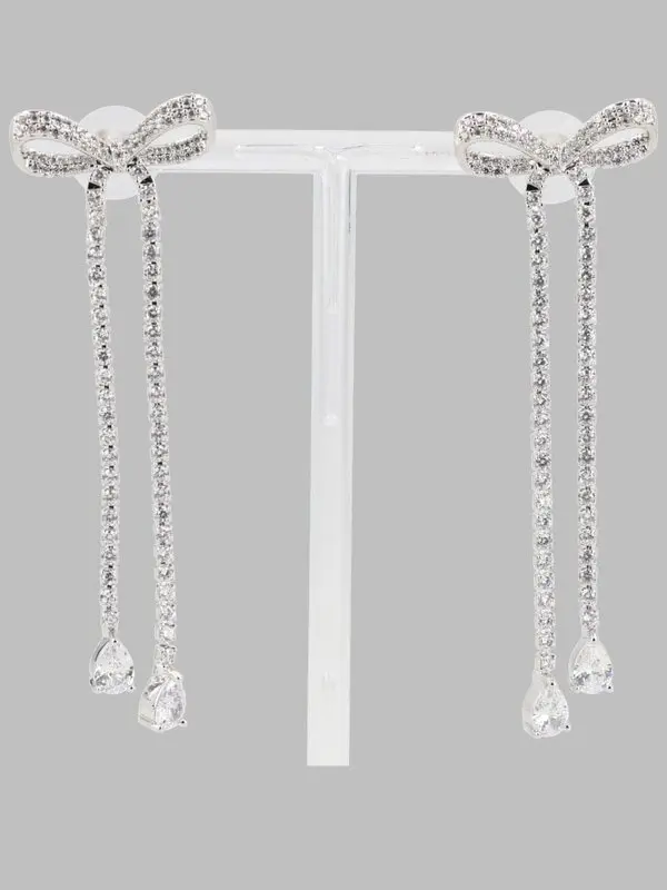 SELF-PORTRAIT Cubic Zirconia Bow Earrings - Silver