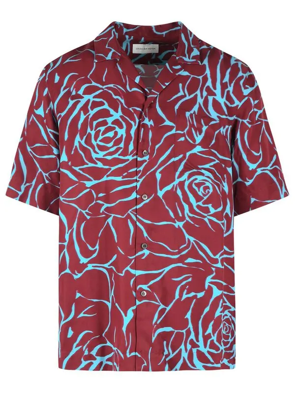 Dries Van Noten Carltone' Burgundy And Light Blue Viscose Shirt - Multicolor