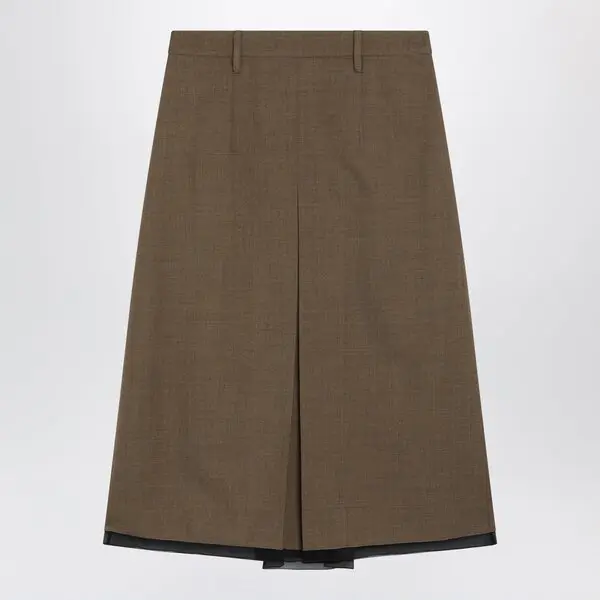 Prada Virgin Wool Skirt With Organza Insert - Brown