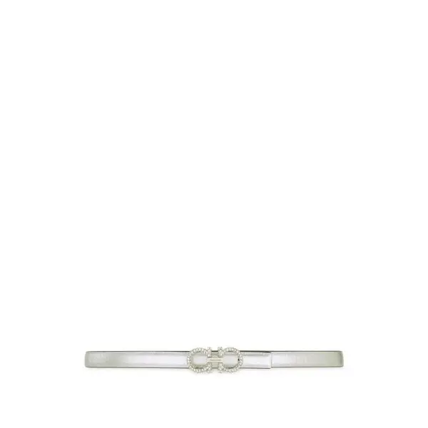 FERRAGAMO Reversible Crystal-embellished Leather Belt - Silver