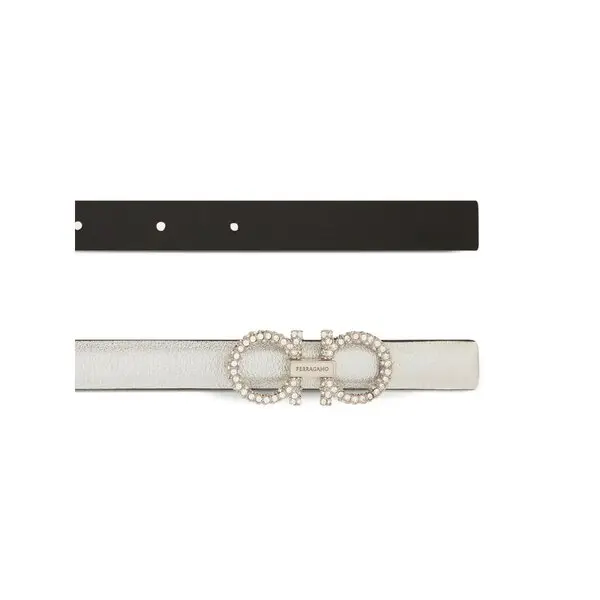 FERRAGAMO Reversible Crystal-embellished Leather Belt - Silver