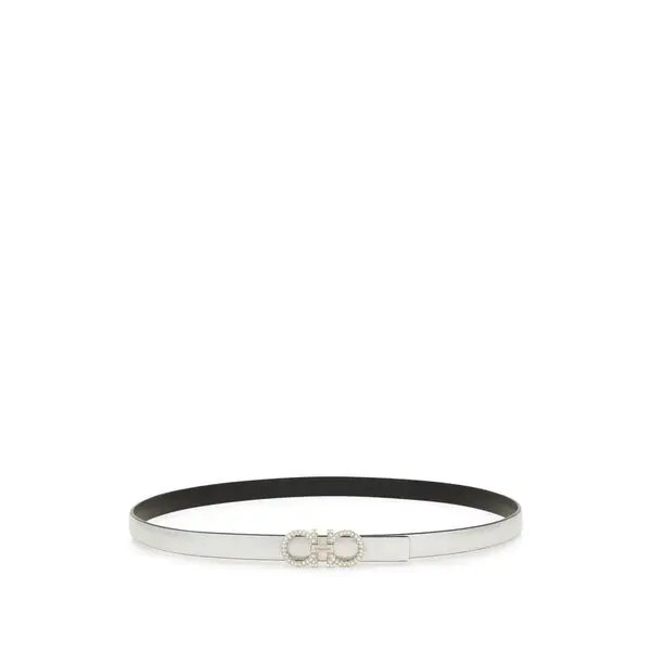 FERRAGAMO Reversible Crystal-embellished Leather Belt - Silver