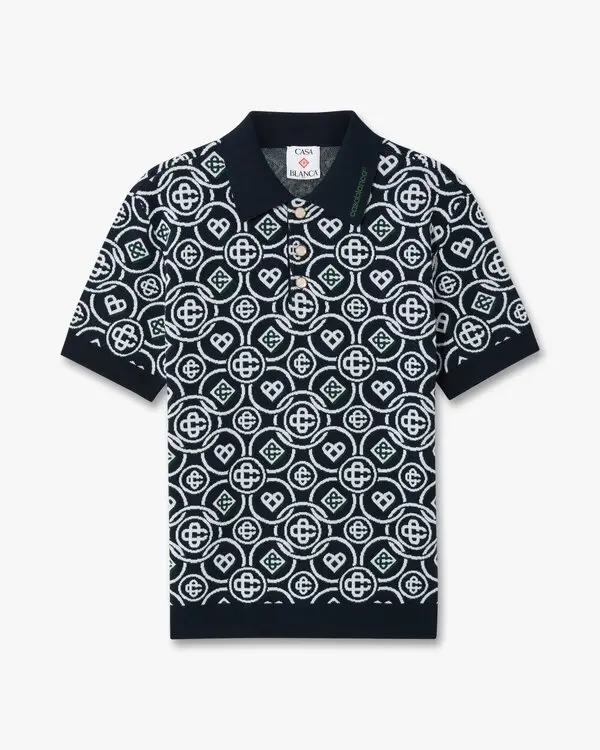 Casablanca Dark Icon Monogram Short Sleeve Polo Shirt - Green