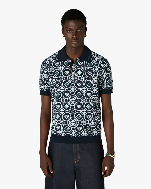 Casablanca Dark Icon Monogram Short Sleeve Polo Shirt - Green