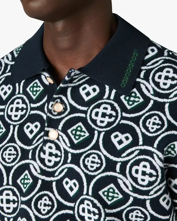 Casablanca Dark Icon Monogram Short Sleeve Polo Shirt - Green