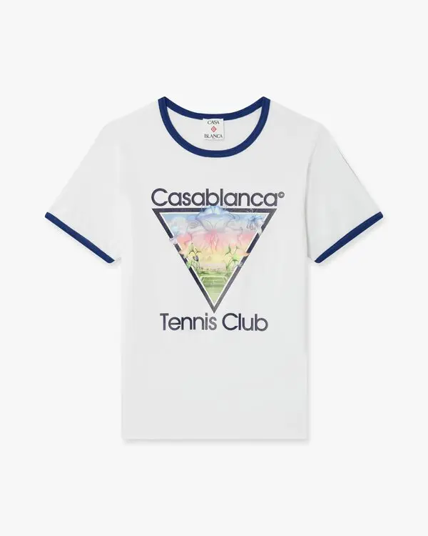 Casablanca Tennis Club Icon Cropped Ringer Short Sleeve T‑shirt - White