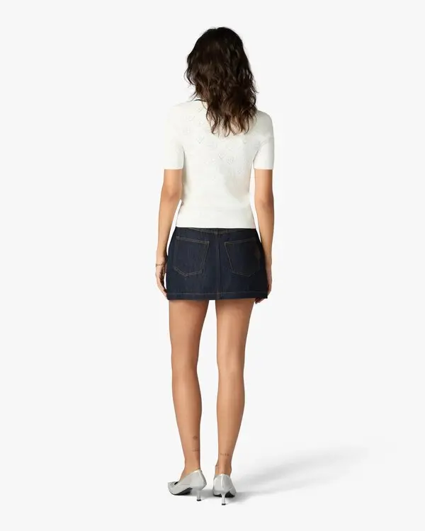 Casablanca White Pointelle Monogram Short Sleeve Cropped Polo Shirt