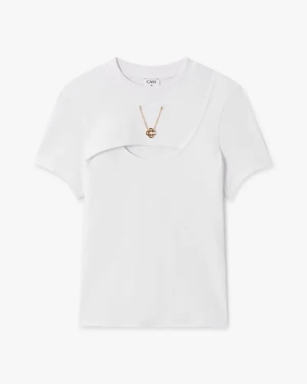Casablanca Ribbed Jewellery Short Sleeve T-shirt - White