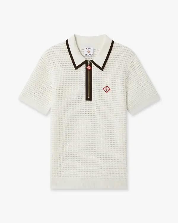 Casablanca Wool Waffle Stitch Short Sleeve Polo Shirt