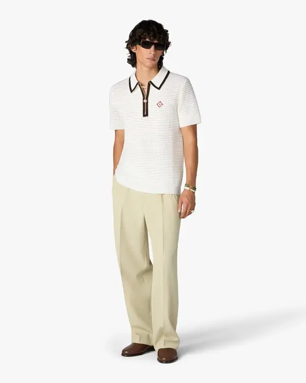 Casablanca Wool Waffle Stitch Short Sleeve Polo Shirt