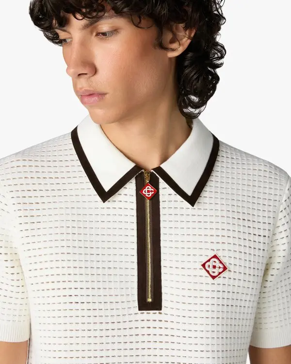 Casablanca Wool Waffle Stitch Short Sleeve Polo Shirt