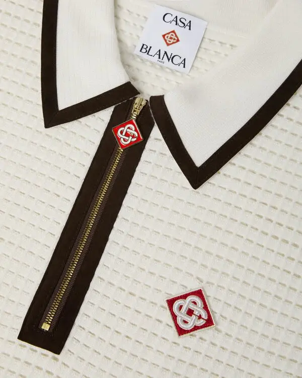 Casablanca Wool Waffle Stitch Short Sleeve Polo Shirt