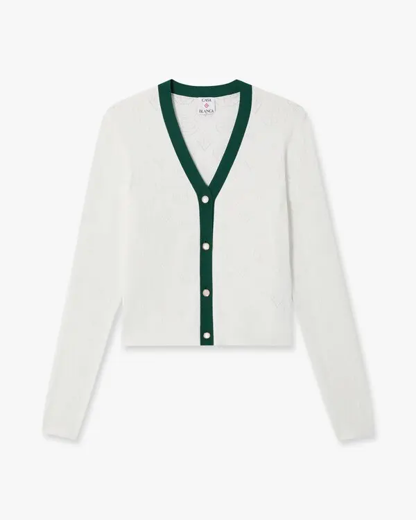 Casablanca White Pointelle Monogram Cardigan - Green