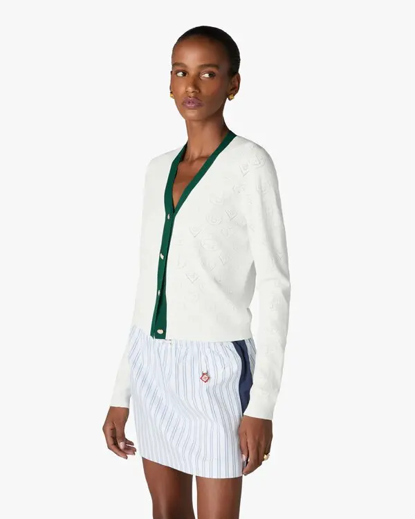 Casablanca White Pointelle Monogram Cardigan