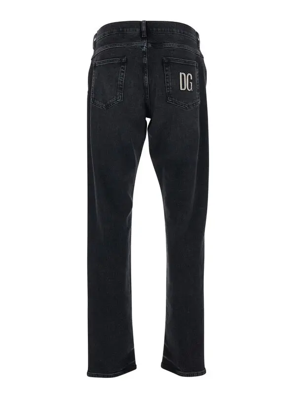 Dolce & Gabbana Jeans With Logo Patch On The Rear And Belt Loops In Denim - Black