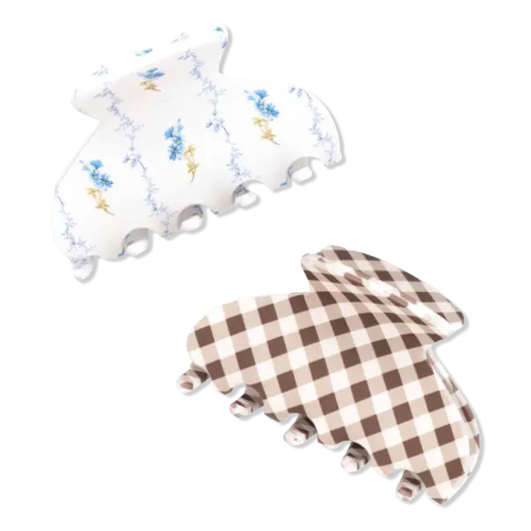 WET BRUSH X Hill House Bluebell Waltz And Brown Gingham Small Claw Clips 2ct - One-color