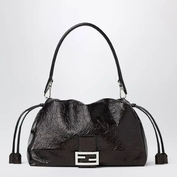 Fendi Baguetteâ® Soft Large Bag In Crackled Leather - Black