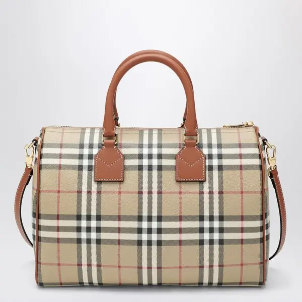 Burberry Medium Bowling Bag With Check Pattern - Cream