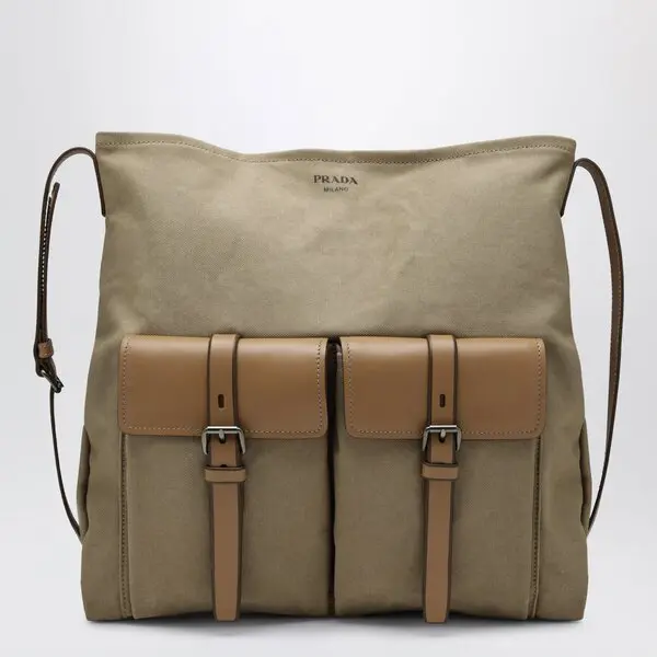 Prada Khaki Route Canvas And Leather Crossbody Bag
