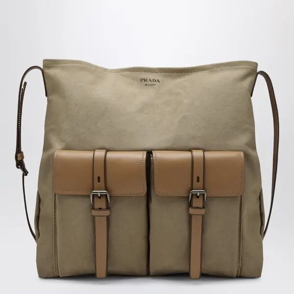 Prada Khaki Route Canvas And Leather Crossbody Bag - Cream