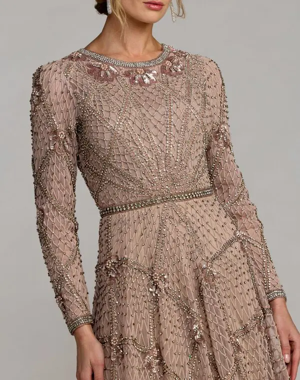 MAC DUGGAL COLLECTION Rhinestone Embellished Long Sleeve A-line Gown