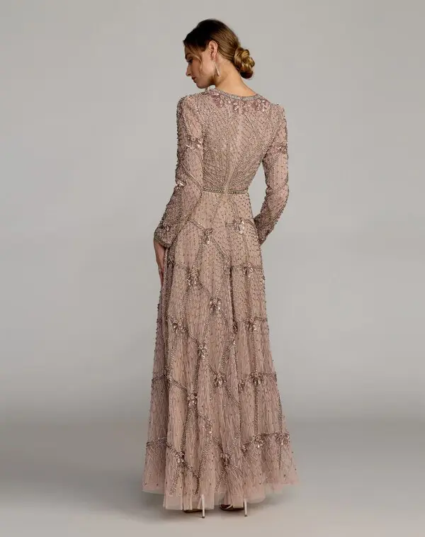 MAC DUGGAL COLLECTION Rhinestone Embellished Long Sleeve A-line Gown