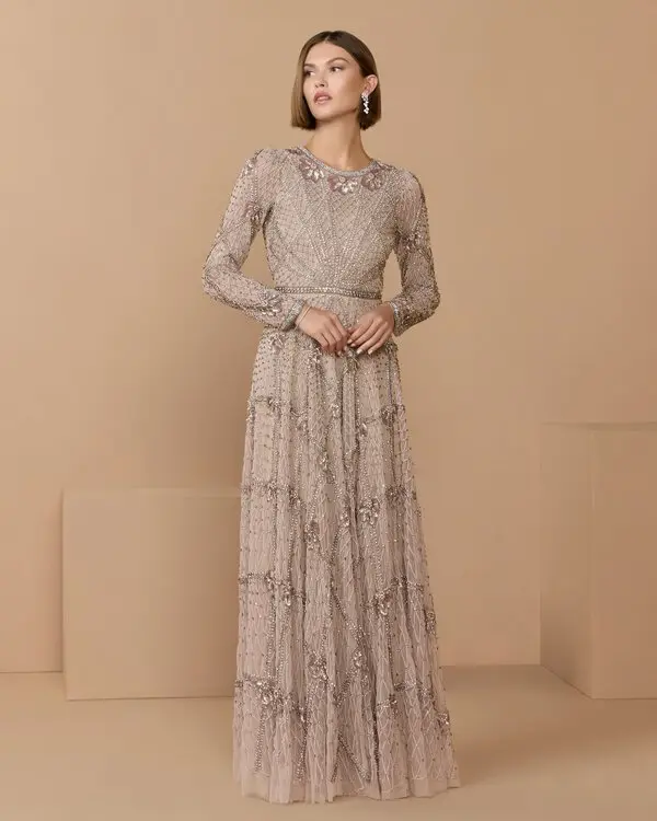 MAC DUGGAL COLLECTION Rhinestone Embellished Long Sleeve A-line Gown