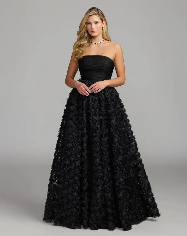 Mac Duggal Strapless 3d Rosette Ball Gown