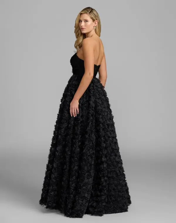 Mac Duggal Strapless 3d Rosette Ball Gown