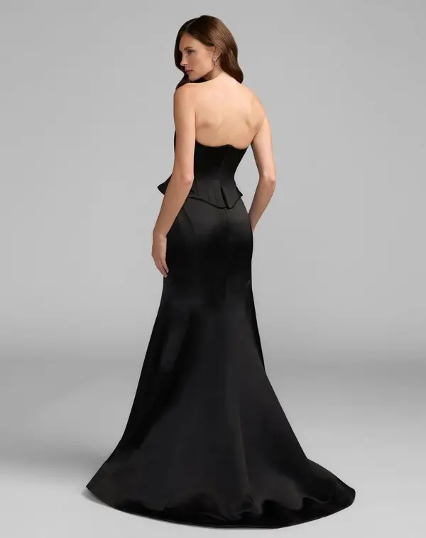 Mac Duggal Strapless Satin Corset Peplum Gown