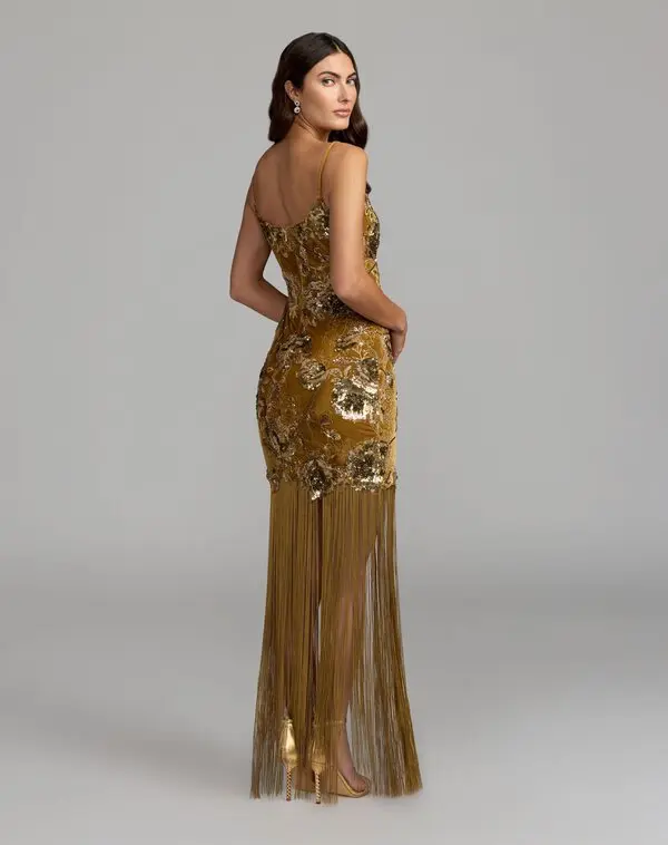 Mac Duggal Embellished Fringe Maxi Dress