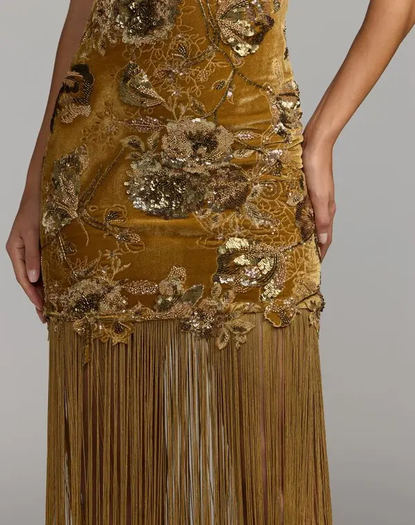 Mac Duggal Embellished Fringe Maxi Dress