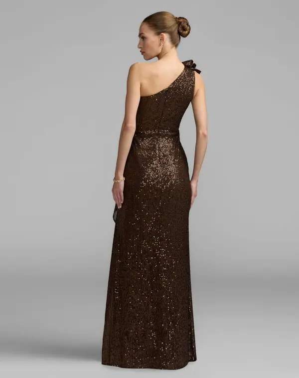 Mac Duggal One Shoulder Sequin Gown With Ruffle Detail