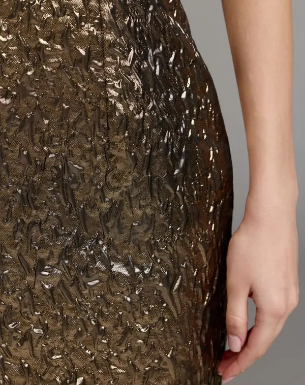 Mac Duggal Metallic Scoop Neck Brocade Midi Dress