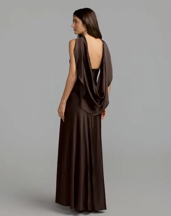 Mac Duggal Charmeuse Cowl Back Halter Gown