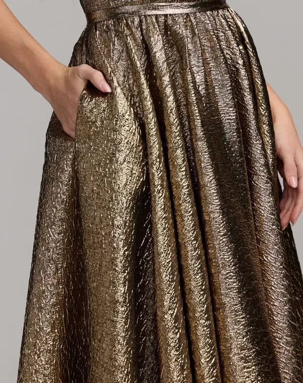 Mac Duggal Strapless Metallic Gown - Gold