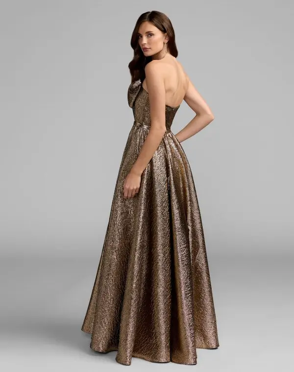 Mac Duggal Strapless Metallic Gown - Gold