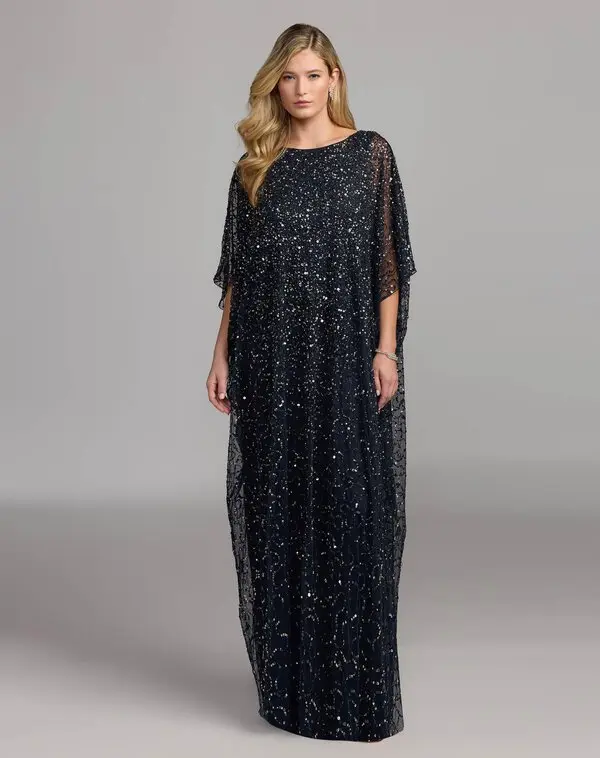 Mac Duggal Sequin Embellished Kaftan Gown - Navy
