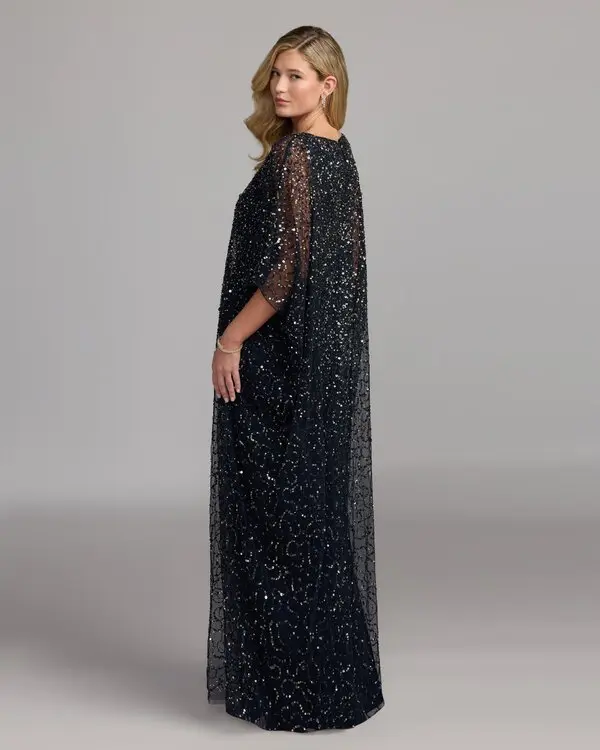 Mac Duggal Sequin Embellished Kaftan Gown