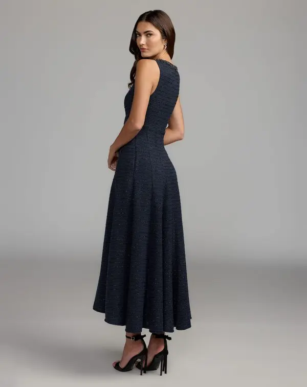 Mac Duggal Navy Sleeveless A-line Boucle Midi Dress