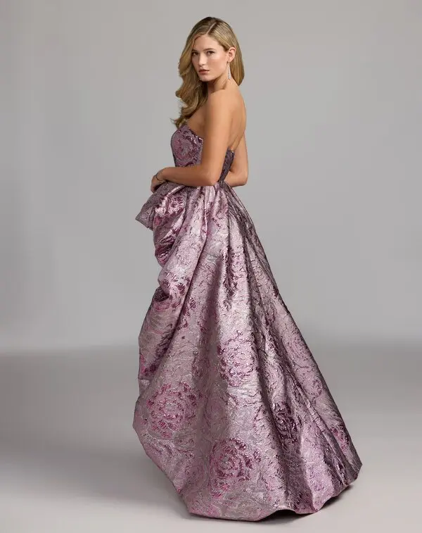 Mac Duggal Pink Metallic Strapless Gown With Bubble Overskirt