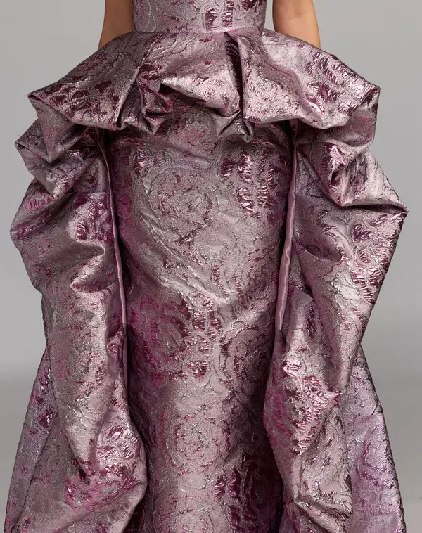 Mac Duggal Pink Metallic Strapless Gown With Bubble Overskirt