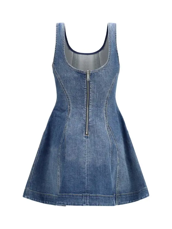 SELF-PORTRAIT Denim Flared Mini Dress