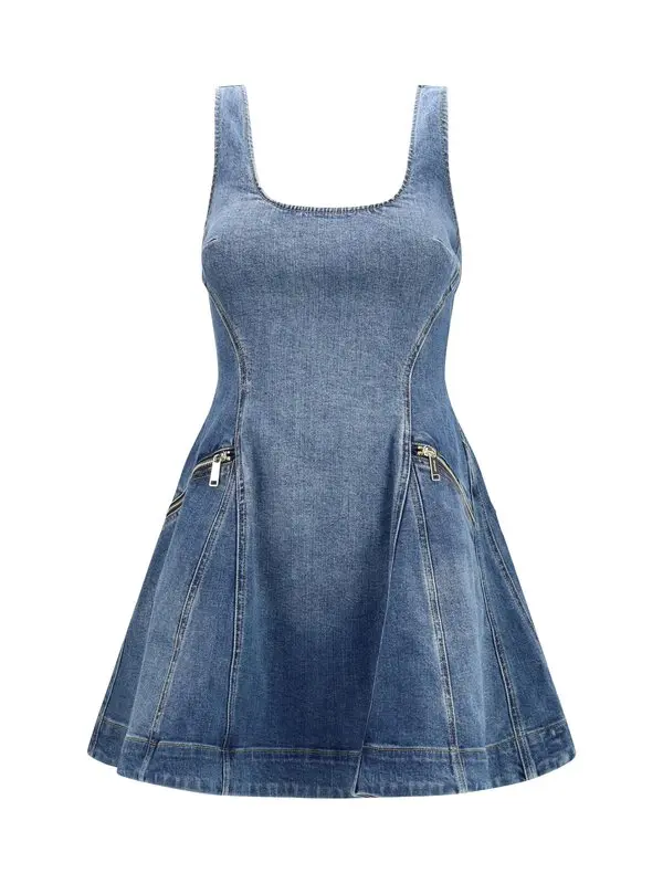 SELF-PORTRAIT Denim Flared Mini Dress