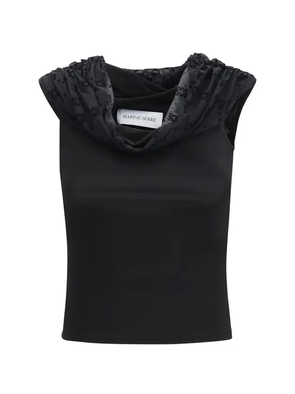 MARINE SERRE Off Shoulder Draped Top - Black